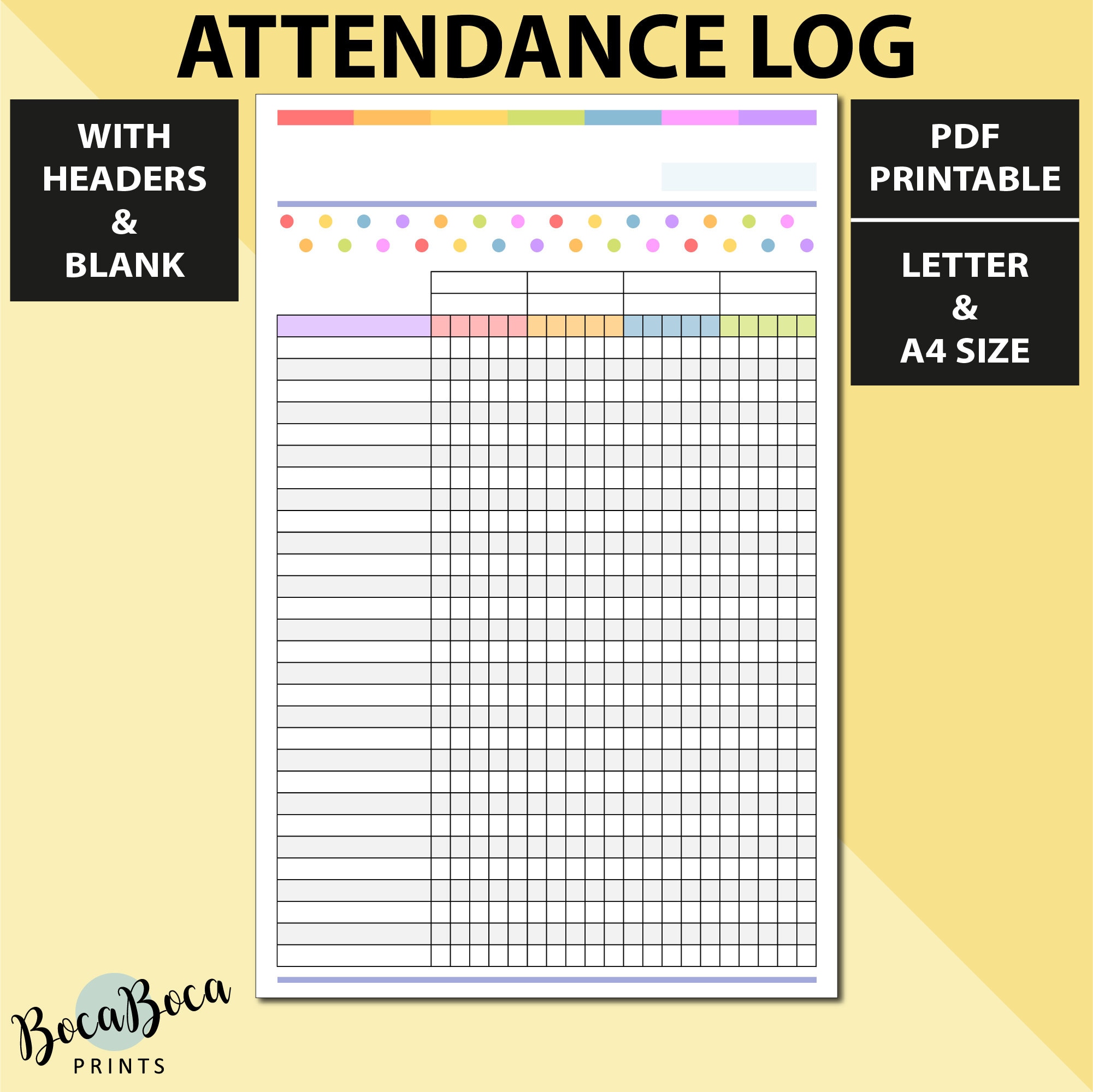 Printable Attendance Log Templates for Teachers and Students ...
