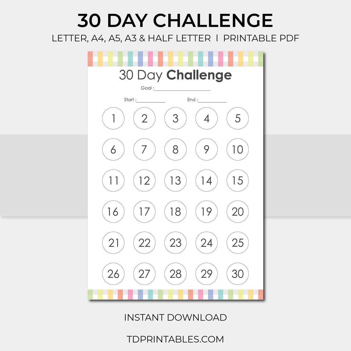 30 Day Challenge Tracker Template. Printable 30 Day Challenge ...