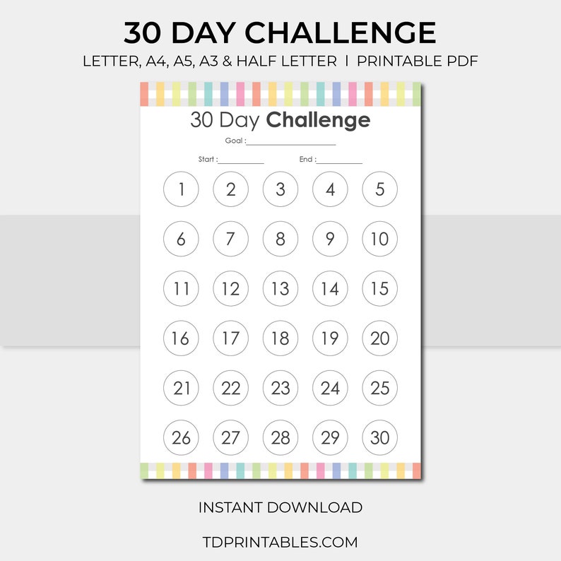 30 Day Challenge Tracker Template. Printable 30 Day Challenge ...