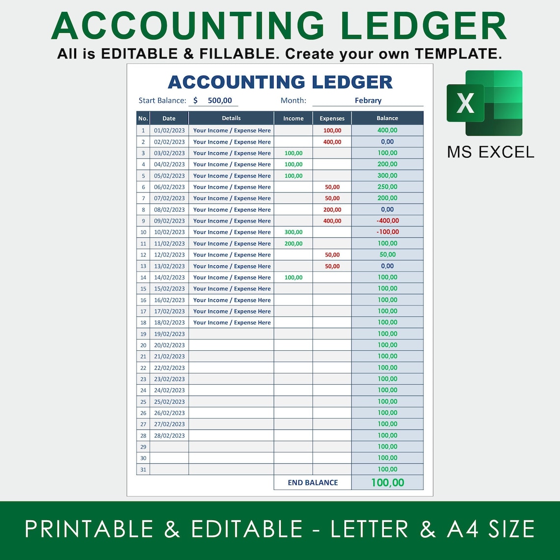 Account Sheet, Accounts Ledger, Bookkeeping Ledger, Profit Margin Sheet ...