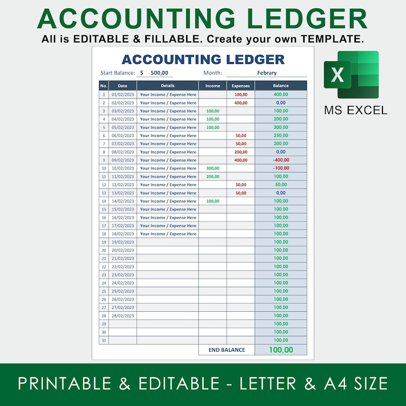 Account Sheet, Accounts Ledger, Bookkeeping Ledger, Profit Margin Sheet ...