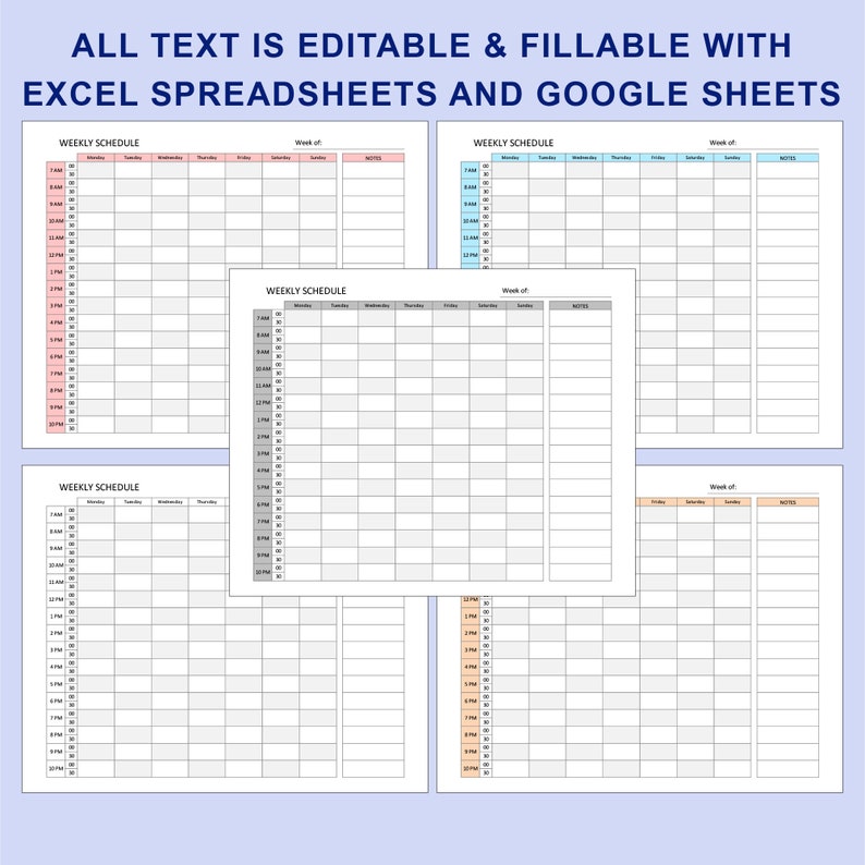 Weekly Schedule Planner Printable. Study Schedule. Weekly Hourly ...
