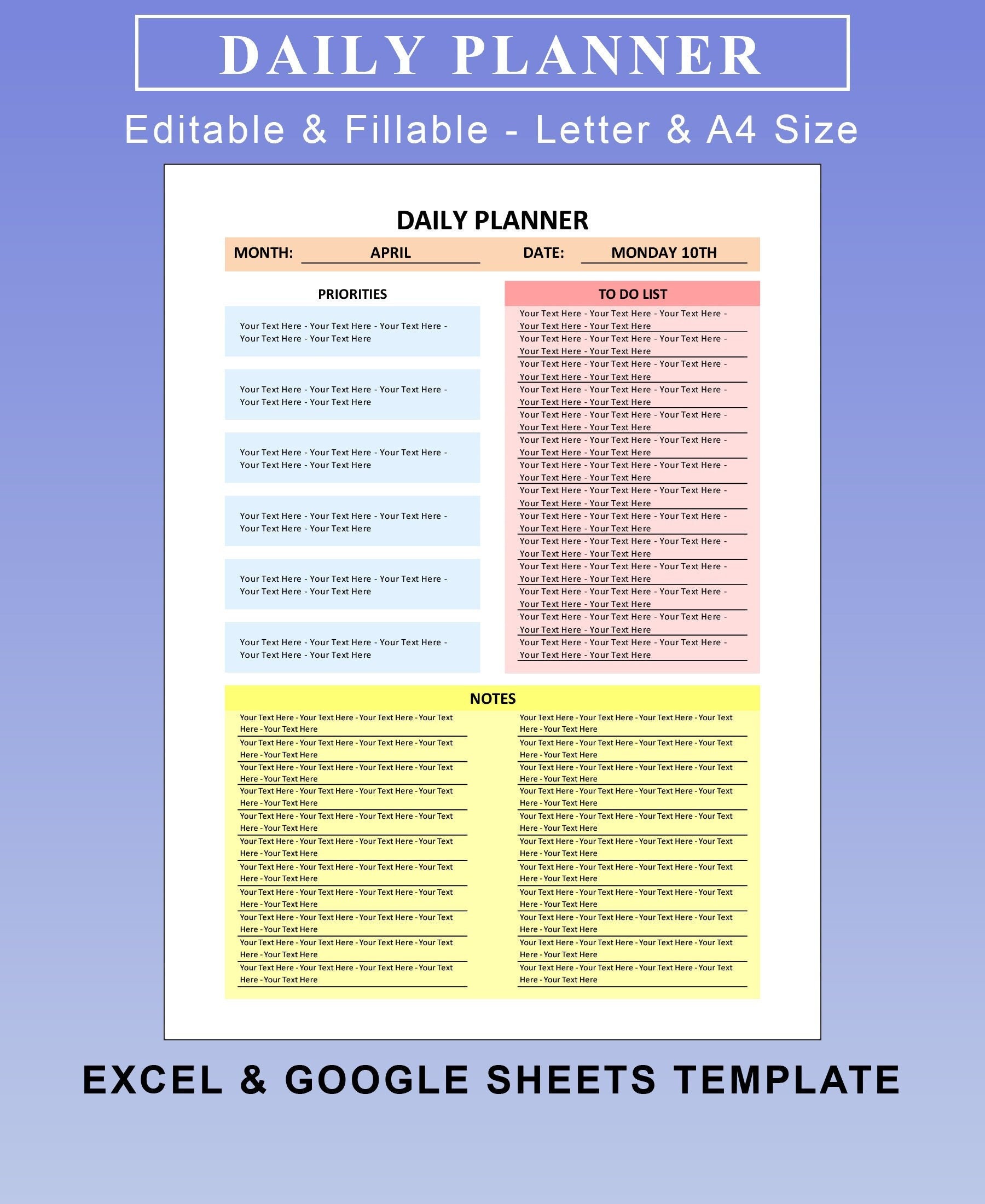 Daily Planner Printable Editable Fillable. Daily Planning. Daily ...