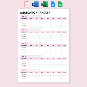 Medication Tracker. Monthly Medication Tracker. PDF Printable Fillable ...