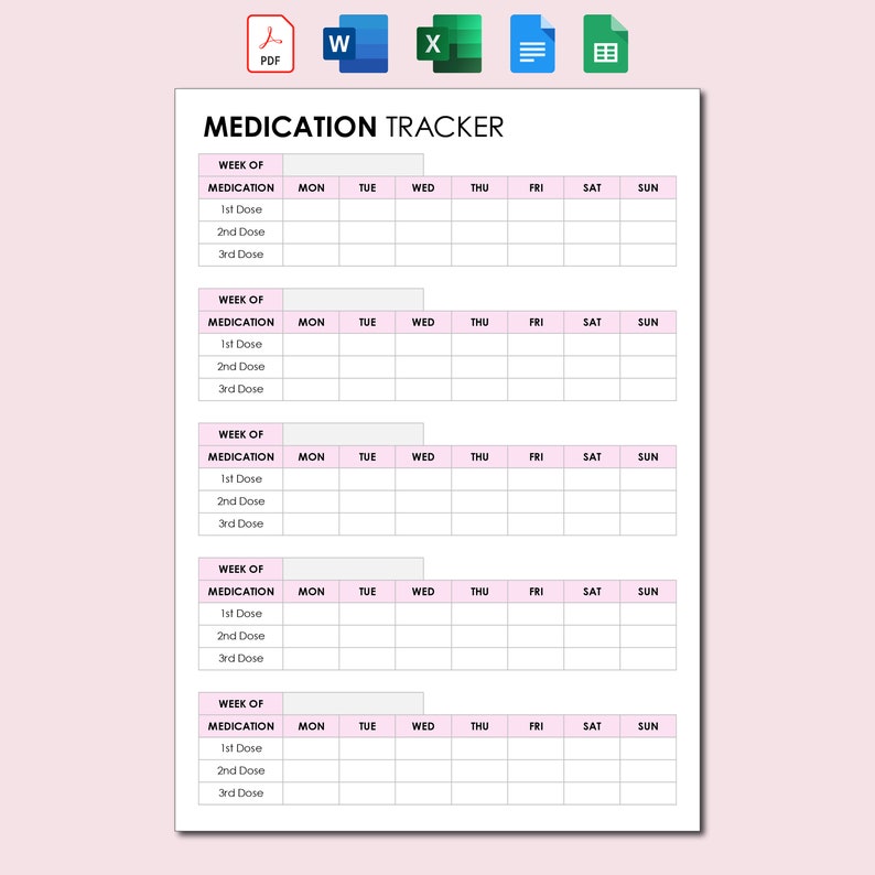 Medication Tracker. Monthly Medication Tracker. PDF Printable Fillable ...