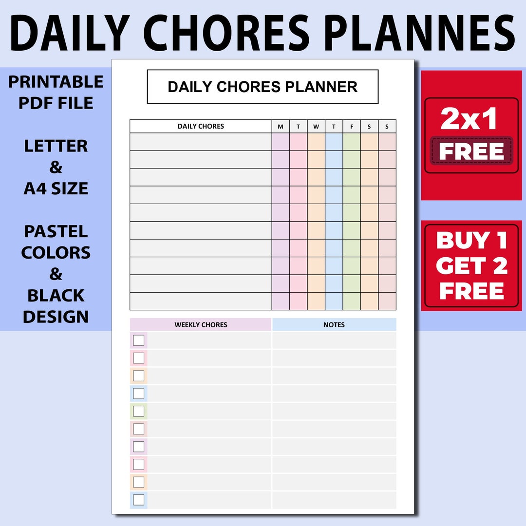 Daily Weekly Chore Chart For Kids Printable kids Tasks Chart kids Work