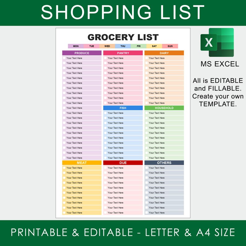 Daily Grocery List, Shooping Template, Shooping Printable, Shopping ...