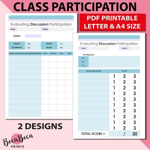 Printable Evaluating Participation Discussion Class Tracker. Class ...