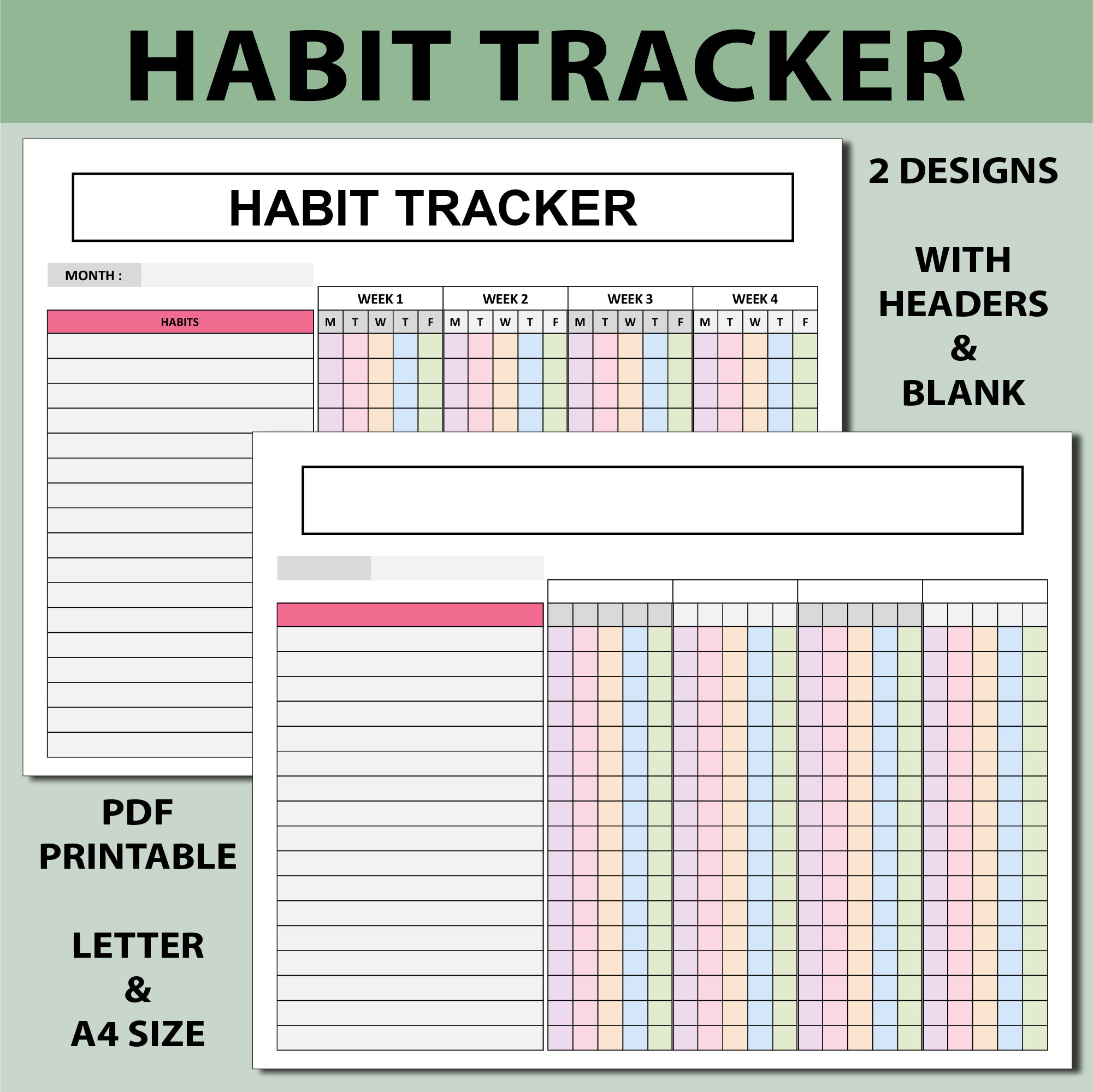 Printable Habit Track,habit Record,habit Log,habit Register,habit List ...