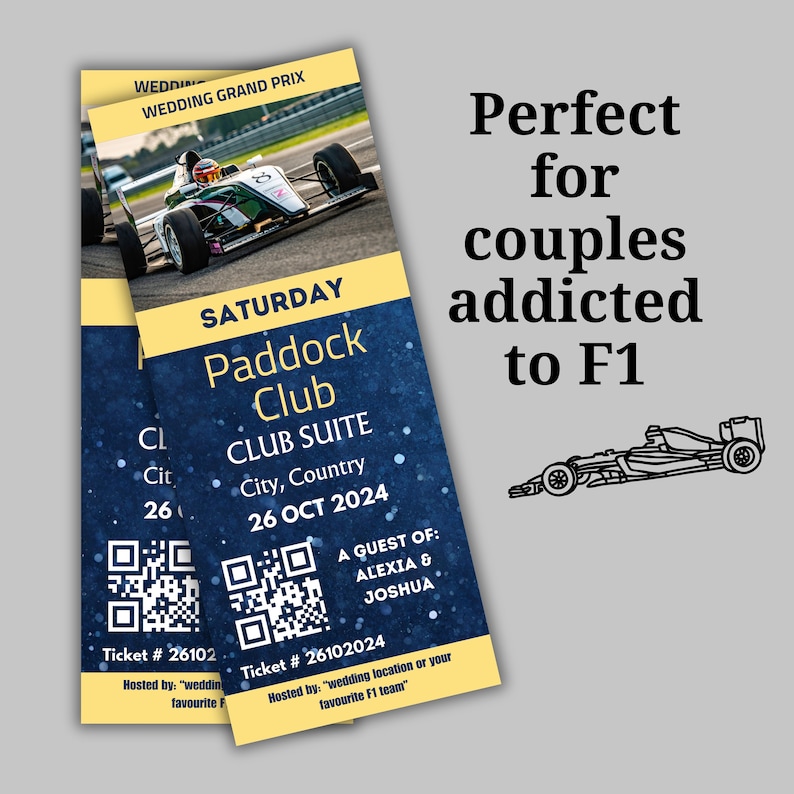 Formula 1 Wedding Invitation, Paddock Club Ticket, Personalized Grand ...