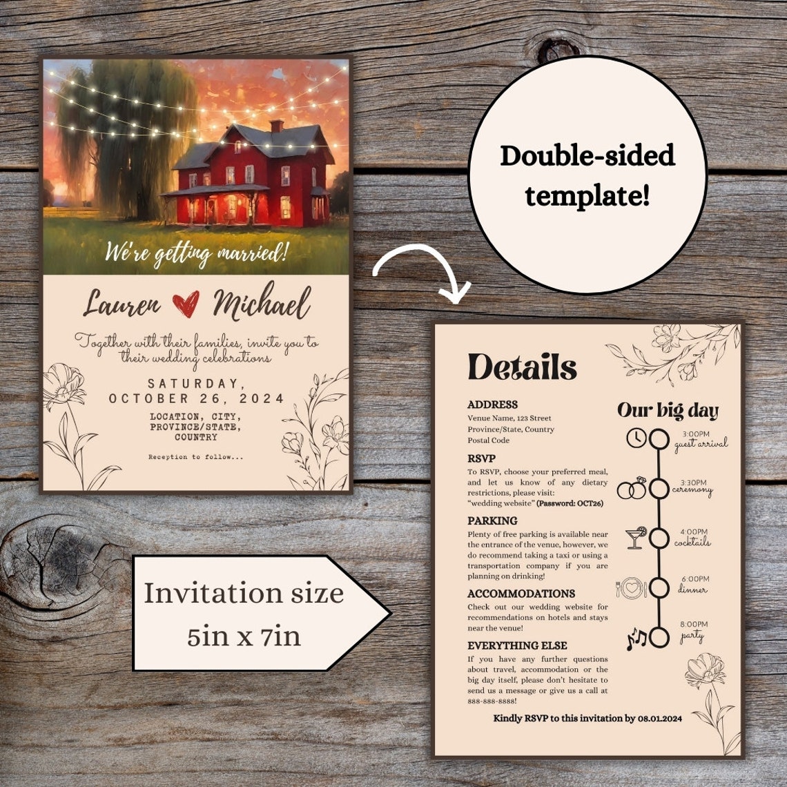 Rustic Farmhouse Wedding Invitation Template, Country Barn (digital ...
