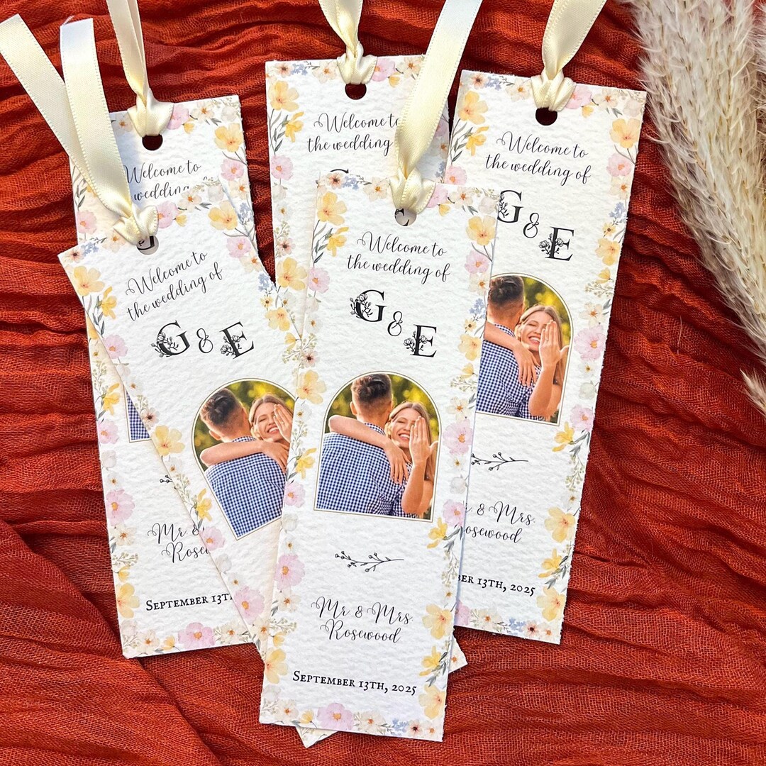 Personalized Floral Wedding Bookmark Favour, Photo Thank You Card - Etsy