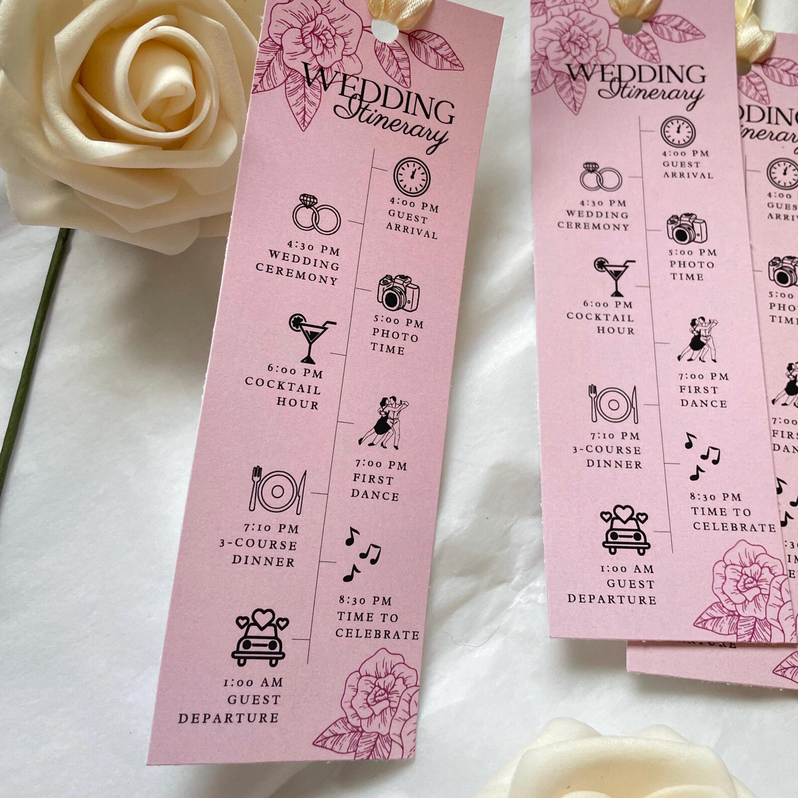 Bookmark Wedding Favour Itinerary Card, Entourage Card, Personalized ...