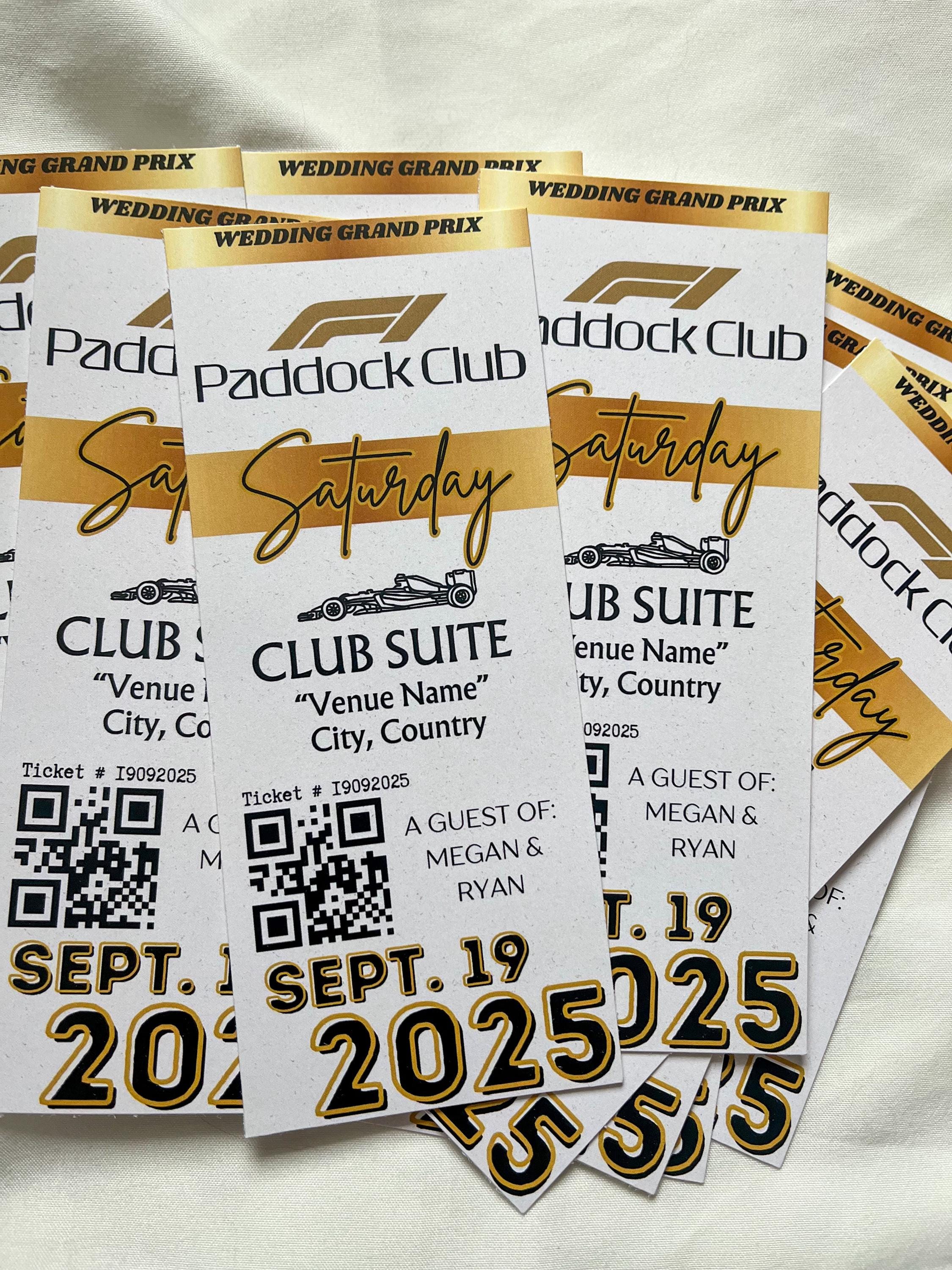 Formula 1 Wedding Invitation: VIP Paddock Club Ticket, Personalized ...