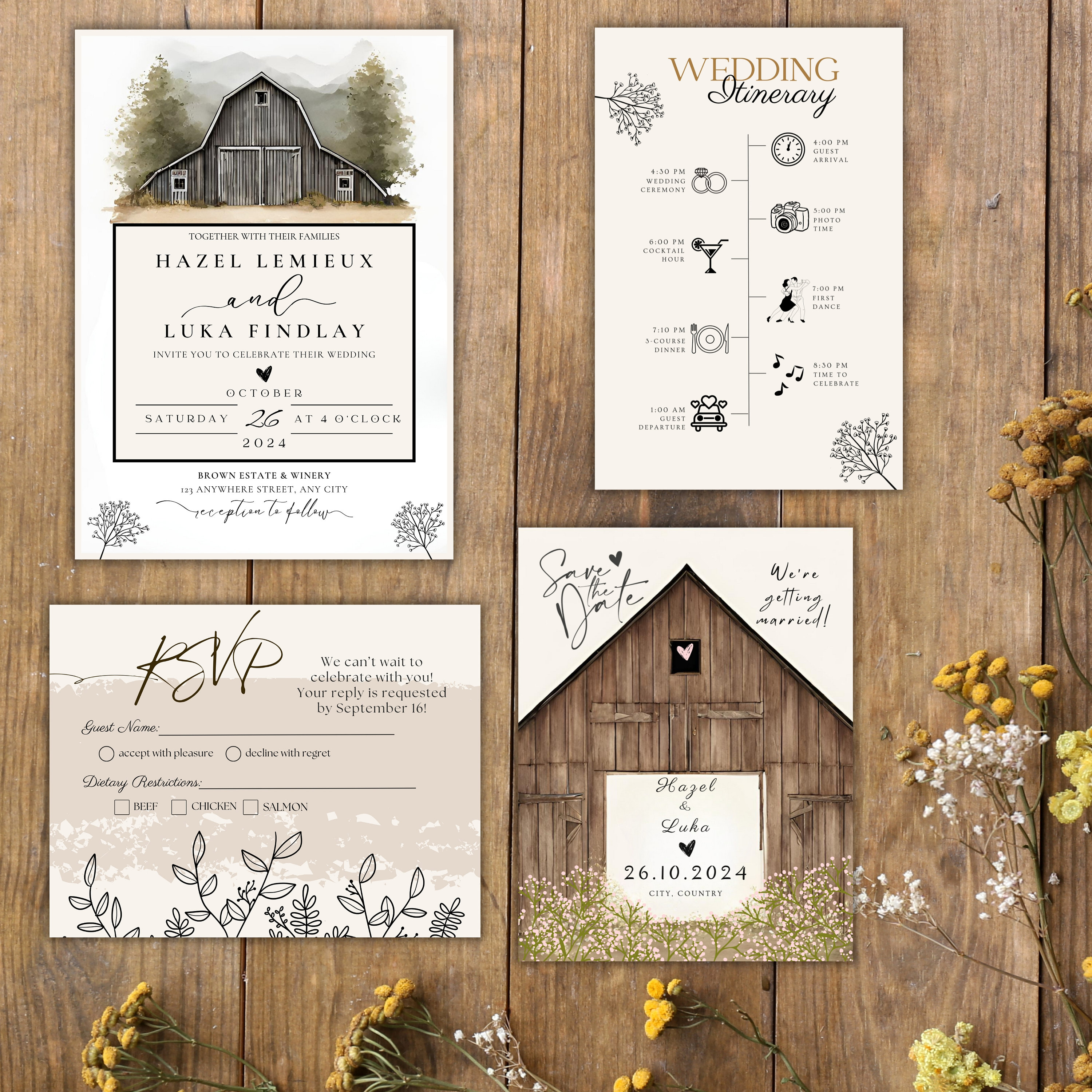 Country Barn Wedding Invitation Bundle, Country Rustic Wedding ...
