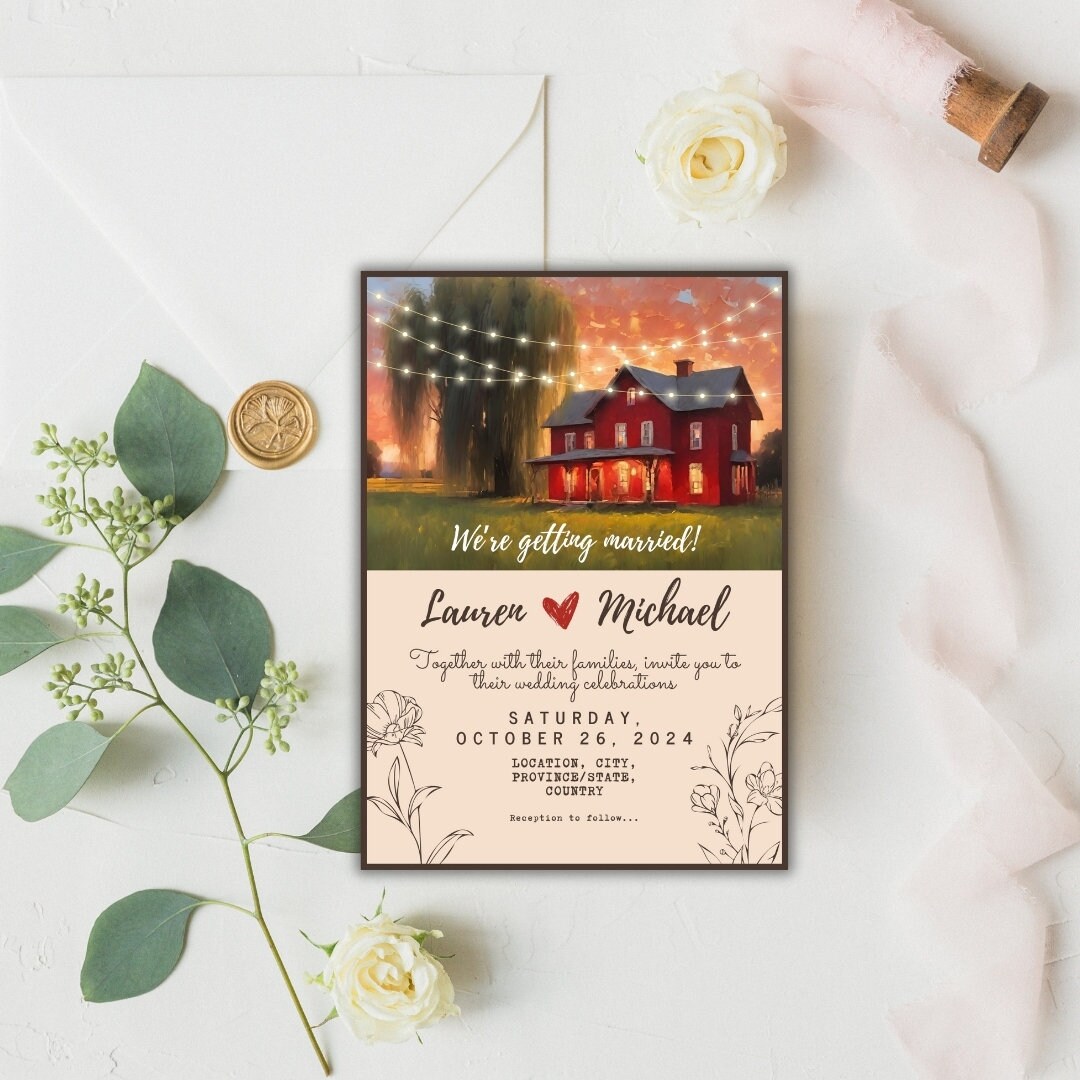Rustic Farmhouse Wedding Invitation Template, Country Barn (digital ...