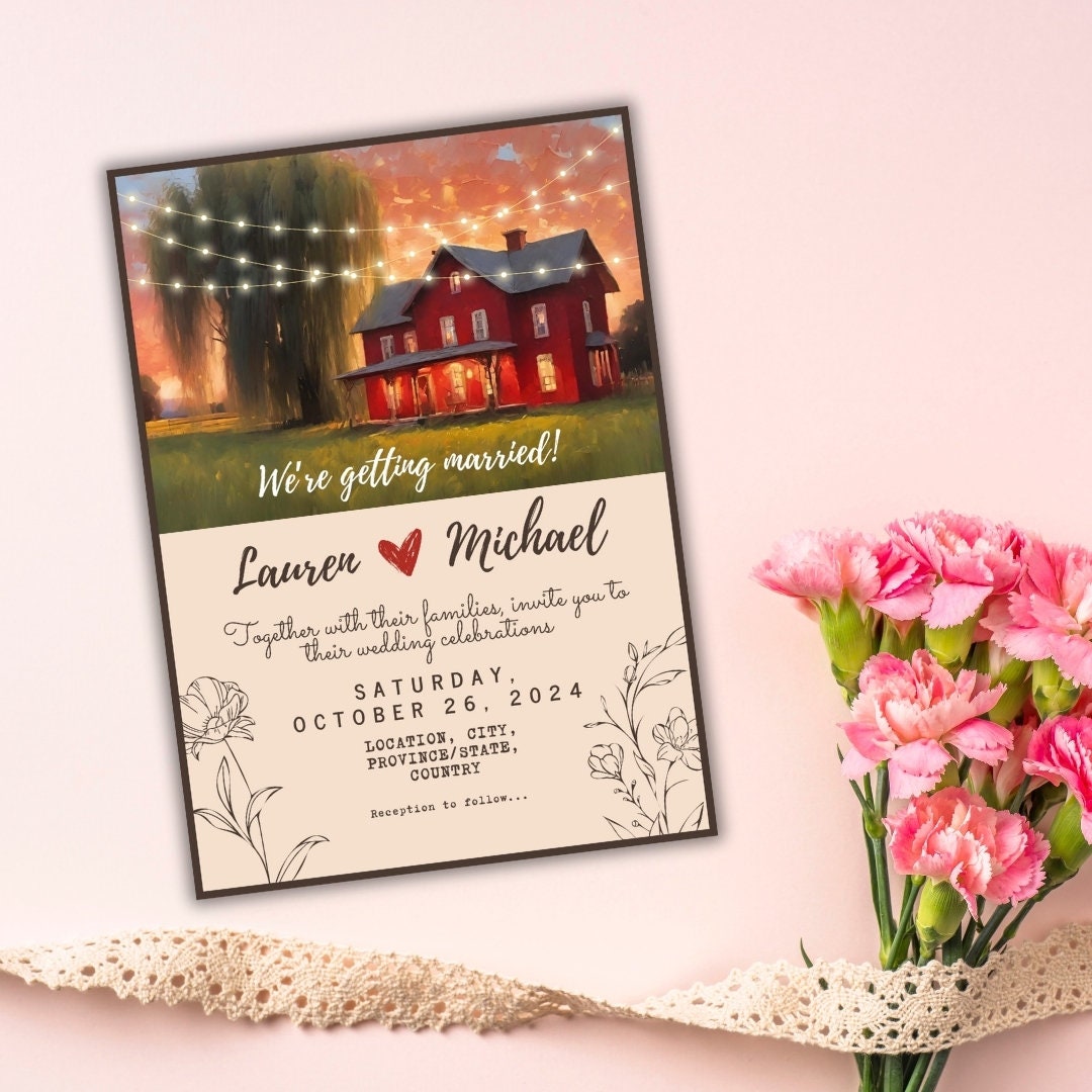 Rustic Farmhouse Wedding Invitation Template, Country Barn (digital ...