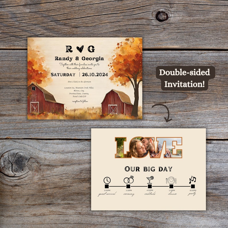 Rustic Fall Wedding Invitation Bundle Country Barn Theme, Canva ...