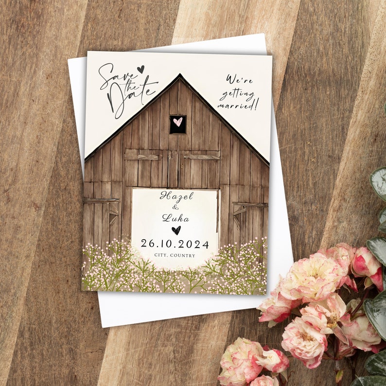 Rustic Barn Wedding Save the Date Template – Printable Country Card ...