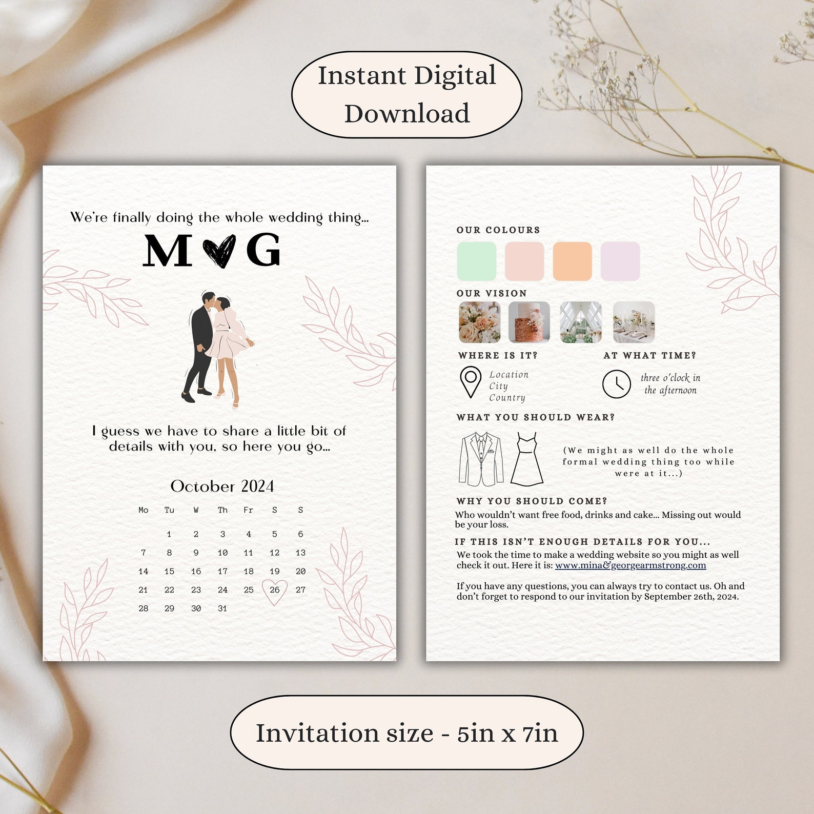 Modern Rustic Wedding Invitation Template, Funny Minimalist Invitation ...