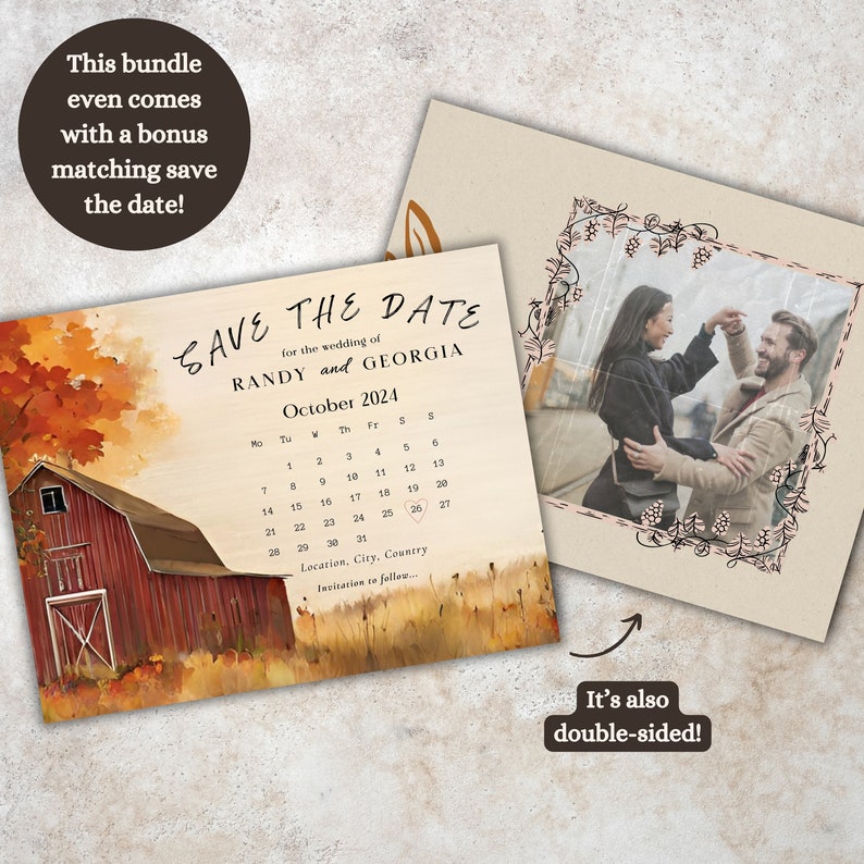 Rustic Fall Wedding Invitation Bundle Country Barn Theme, Canva ...
