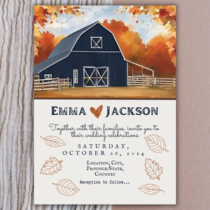 Rustic Barn Wedding Invitation Template, Fall Country Card (digital ...
