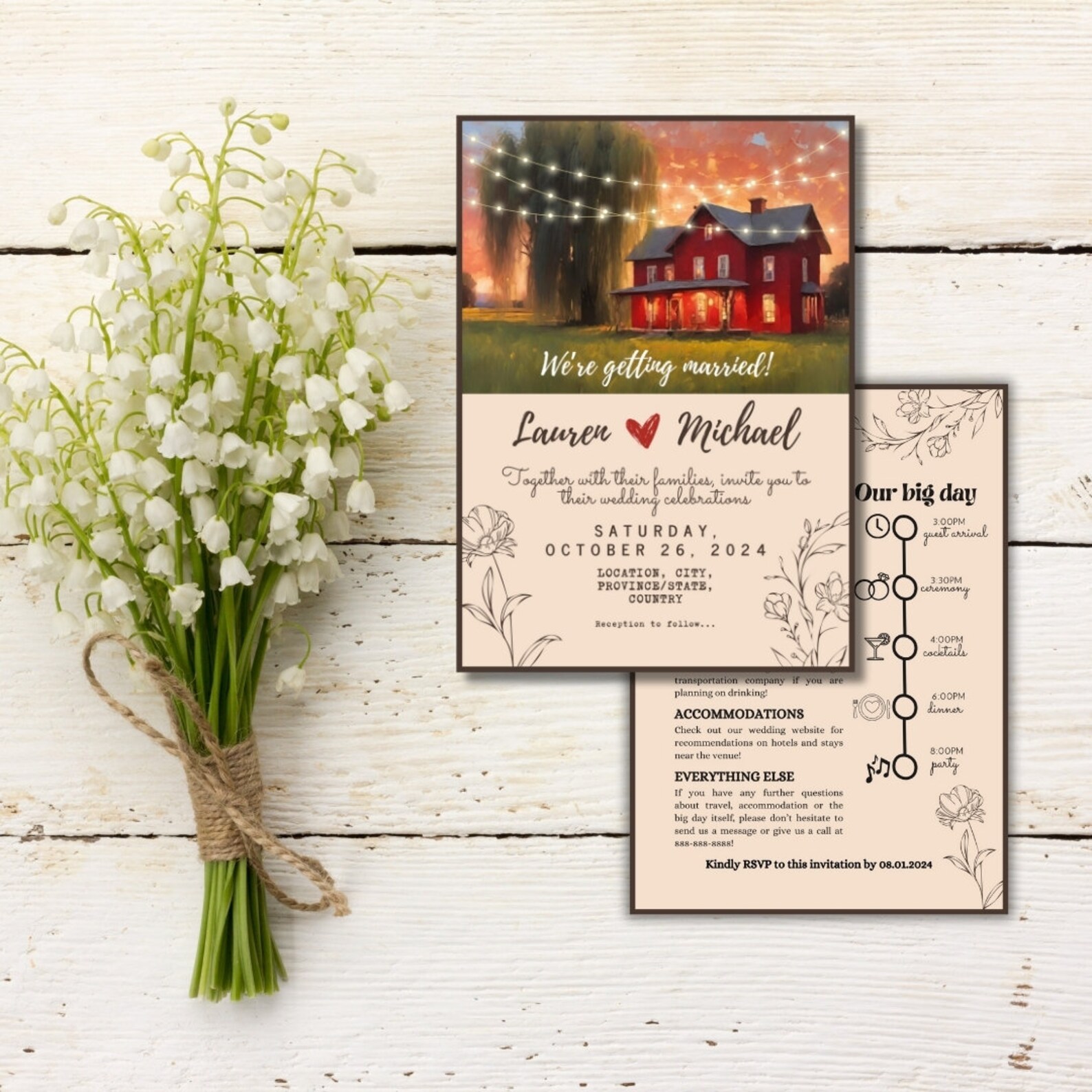 Rustic Farmhouse Wedding Invitation Template, Country Barn (digital ...