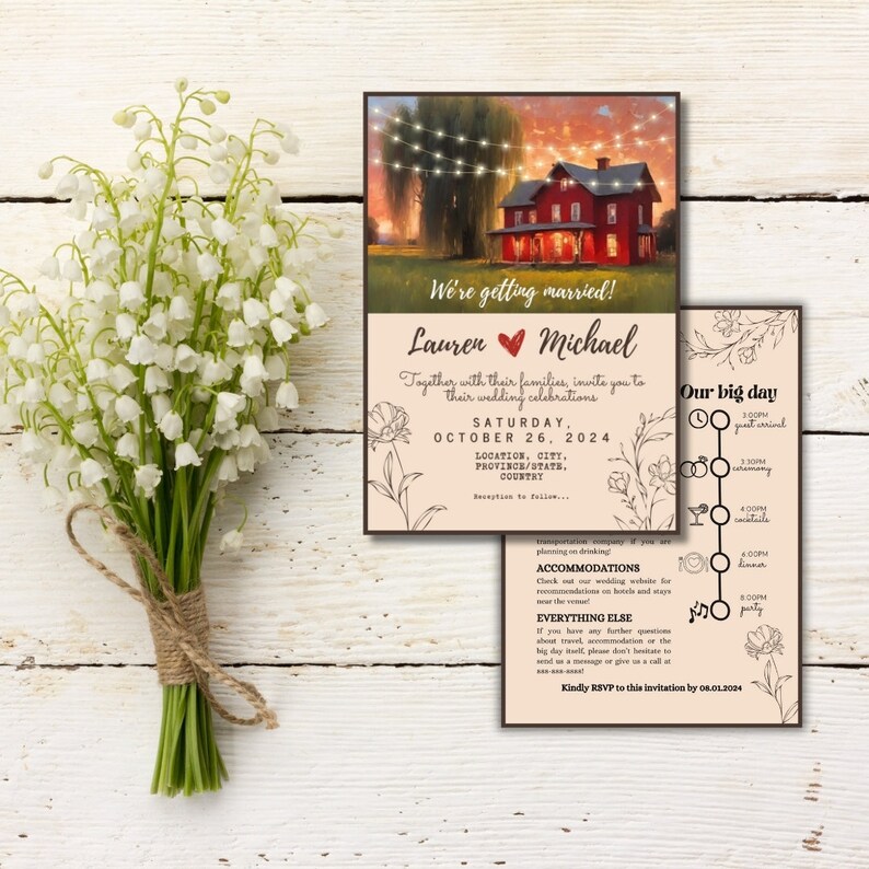 Rustic Farmhouse Wedding Invitation Template, Country Barn (digital ...