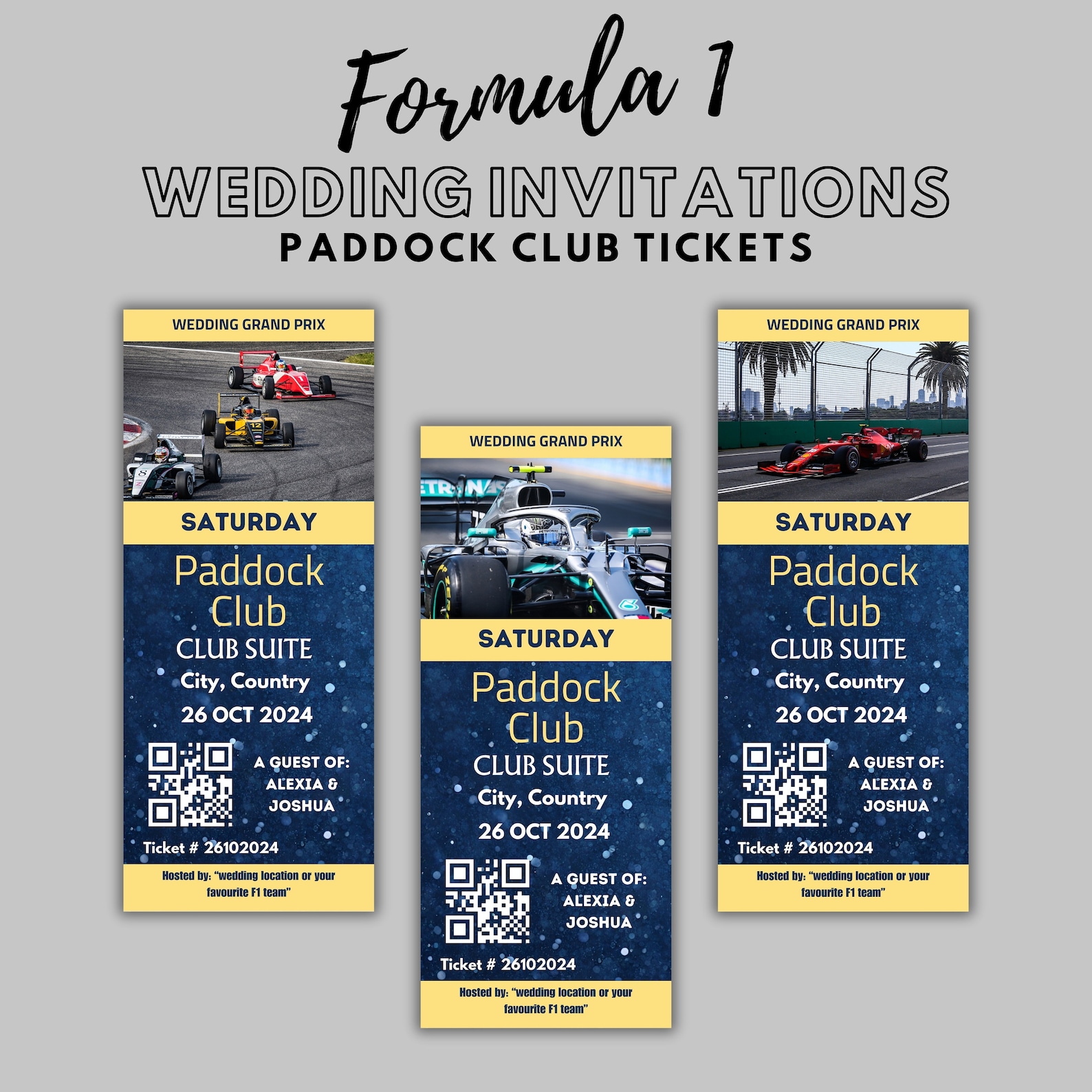 Grand Prix Racing Wedding Invitation, Paddock Club Ticket, Personalized ...