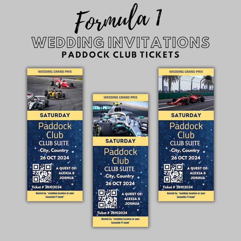 Grand Prix Racing Wedding Invitation, Paddock Club Ticket, Personalized ...