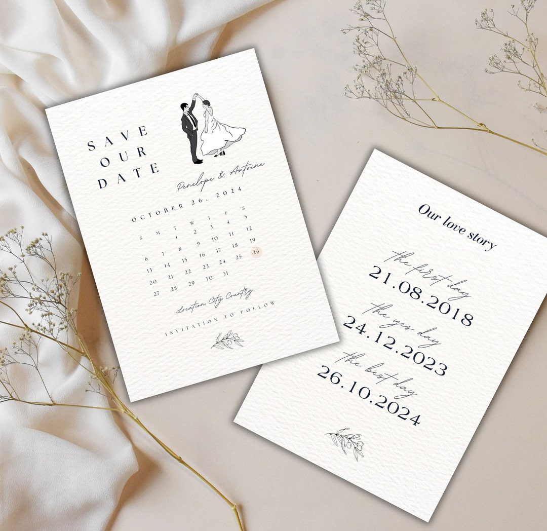 Modern Calendar Save the Date Template - Editable Canva Design (digital ...