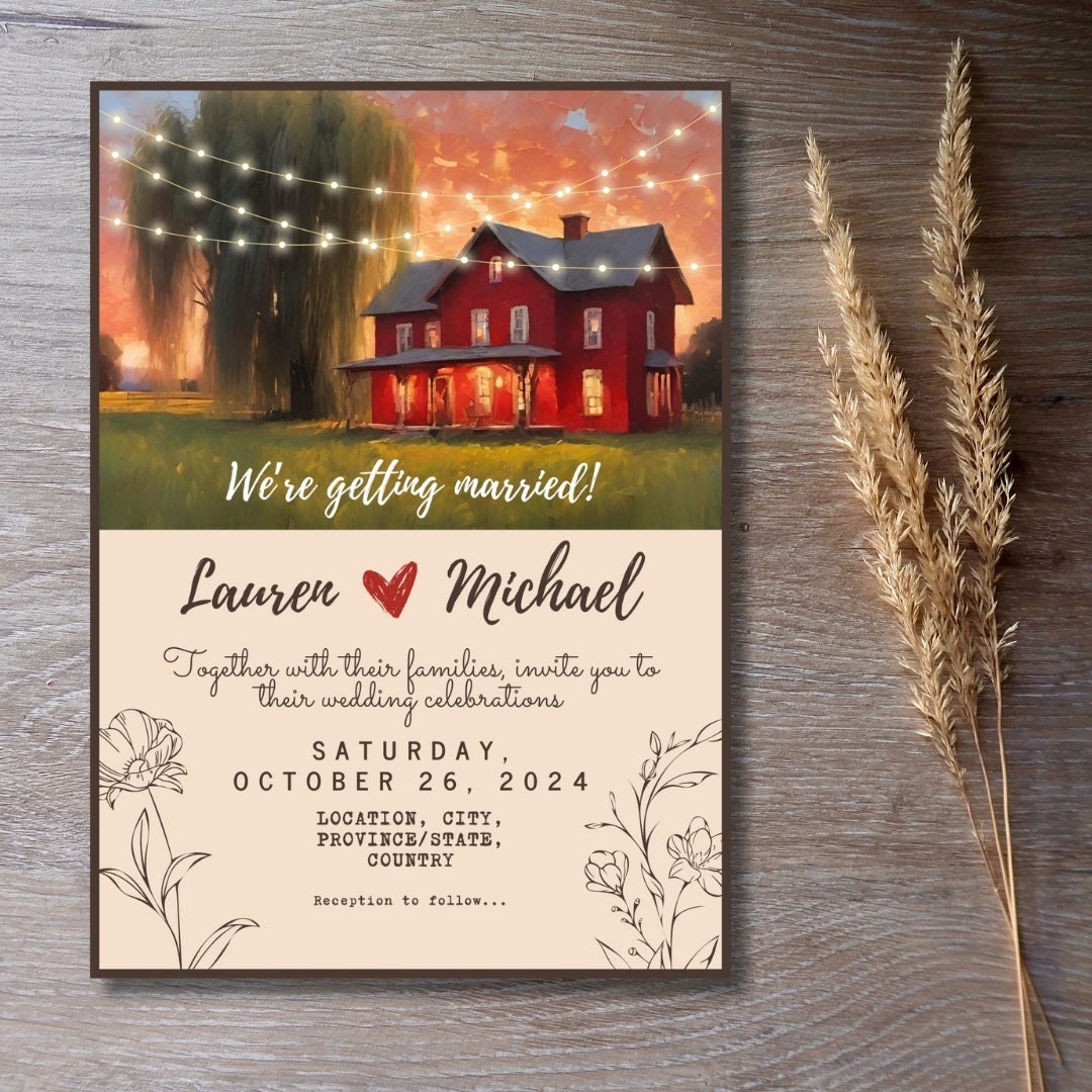 Rustic Farmhouse Wedding Invitation Template, Country Barn (digital ...
