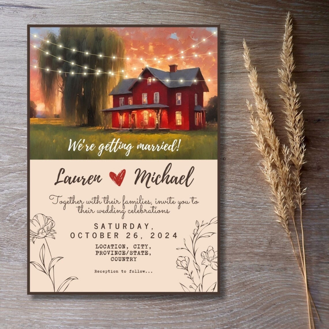 Rustic Farmhouse Wedding Invitation Template, Country Barn (digital ...