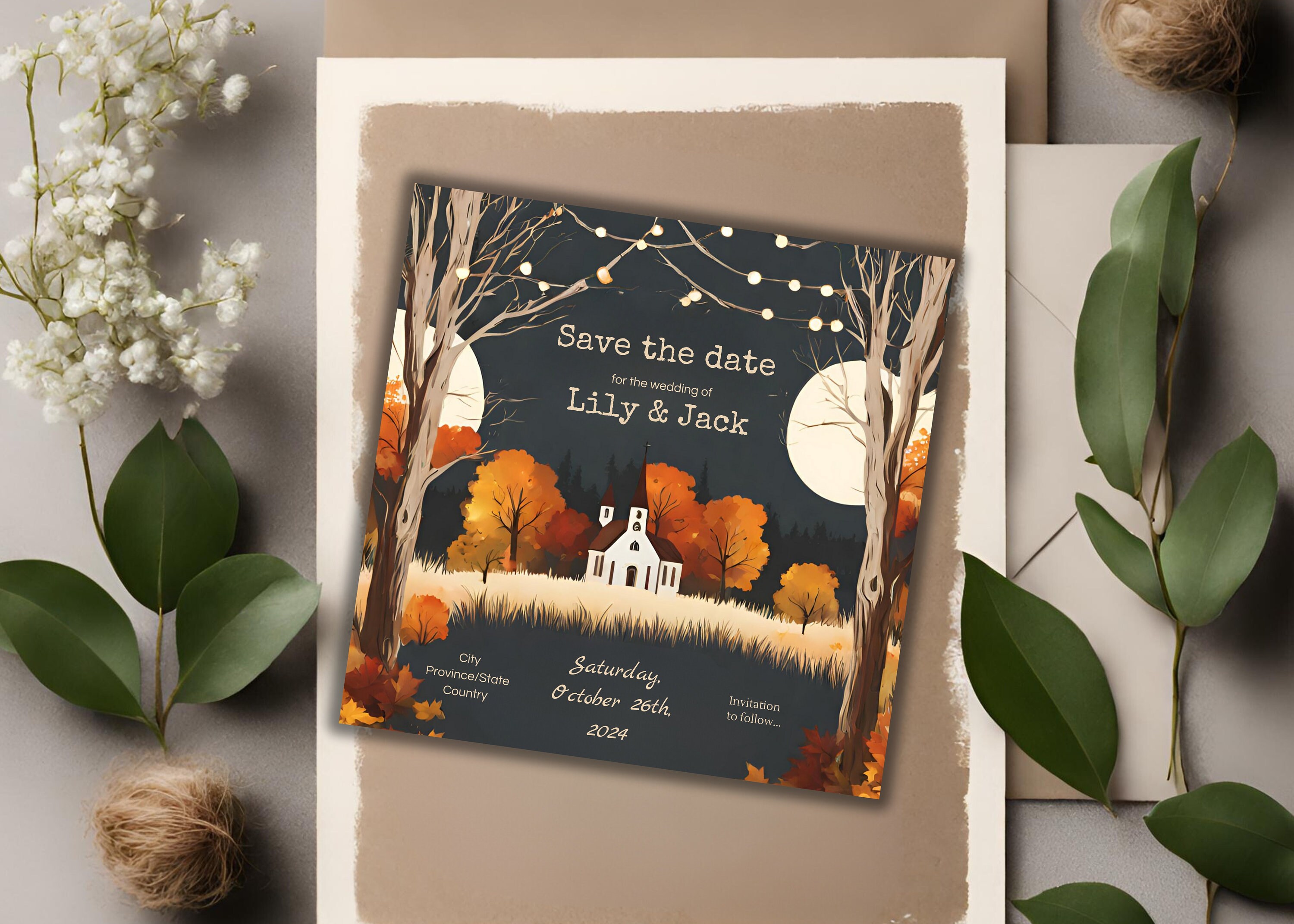 Fall Rustic Wedding Save the Date, Wedding Save the Date Editable ...