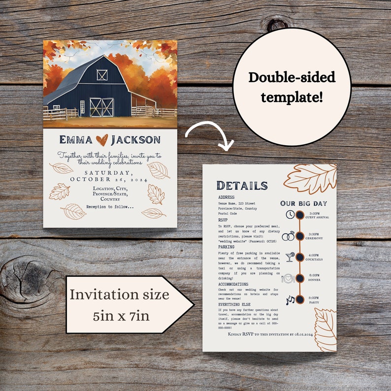 Rustic Barn Wedding Invitation Template, Fall Country Card (digital ...