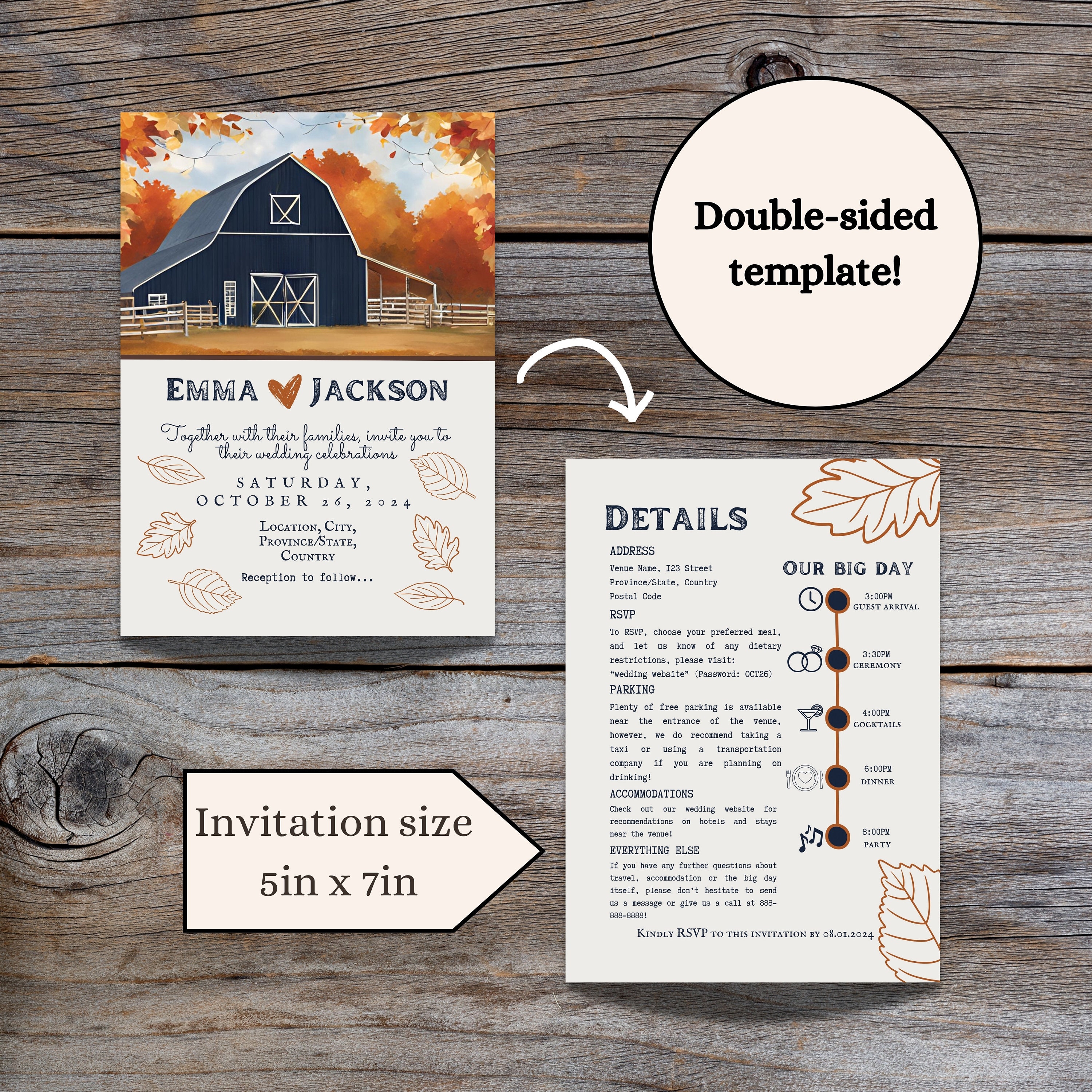 Rustic Barn Wedding Invitation Template, Fall Country Card (digital ...