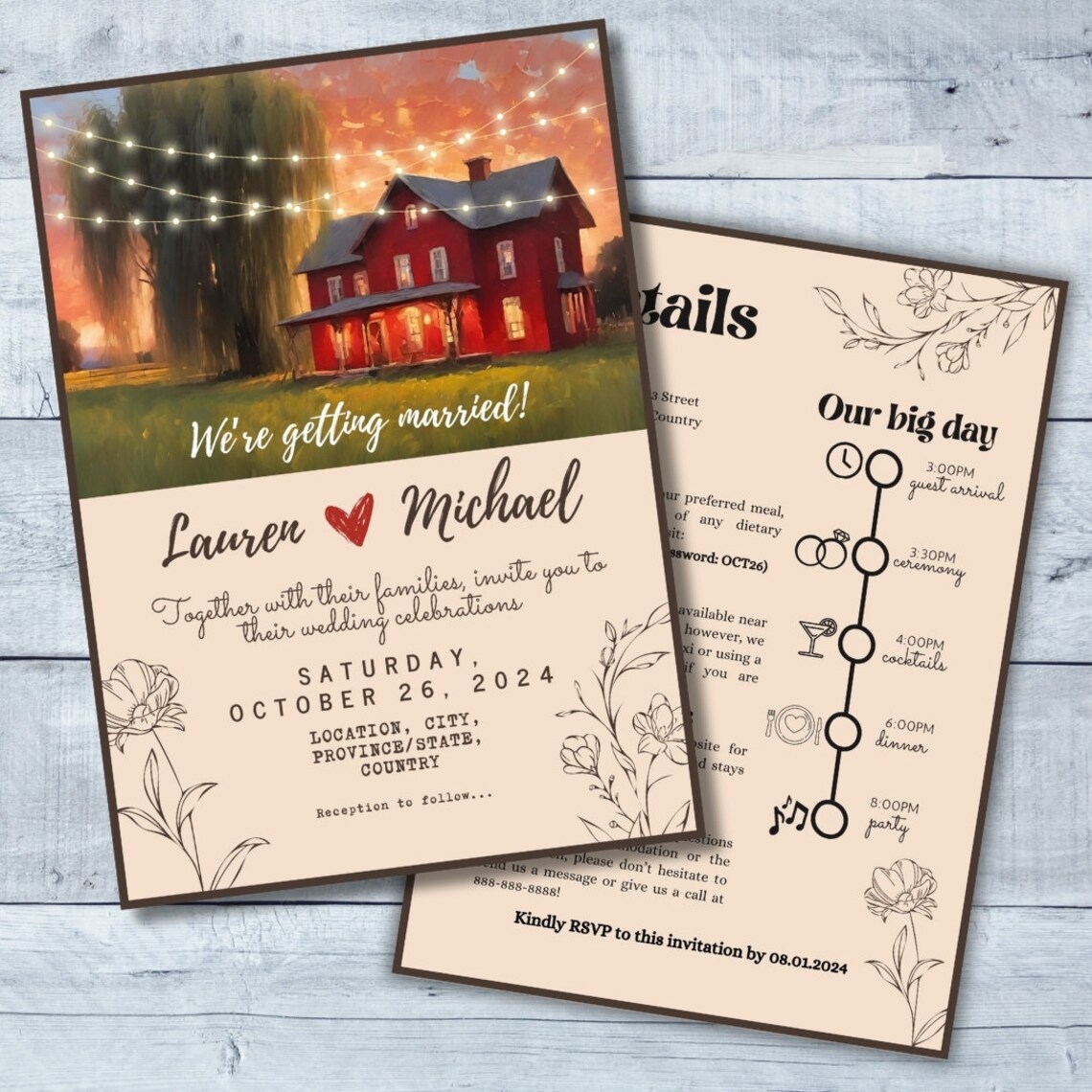 Rustic Farmhouse Wedding Invitation Template, Country Barn (digital ...