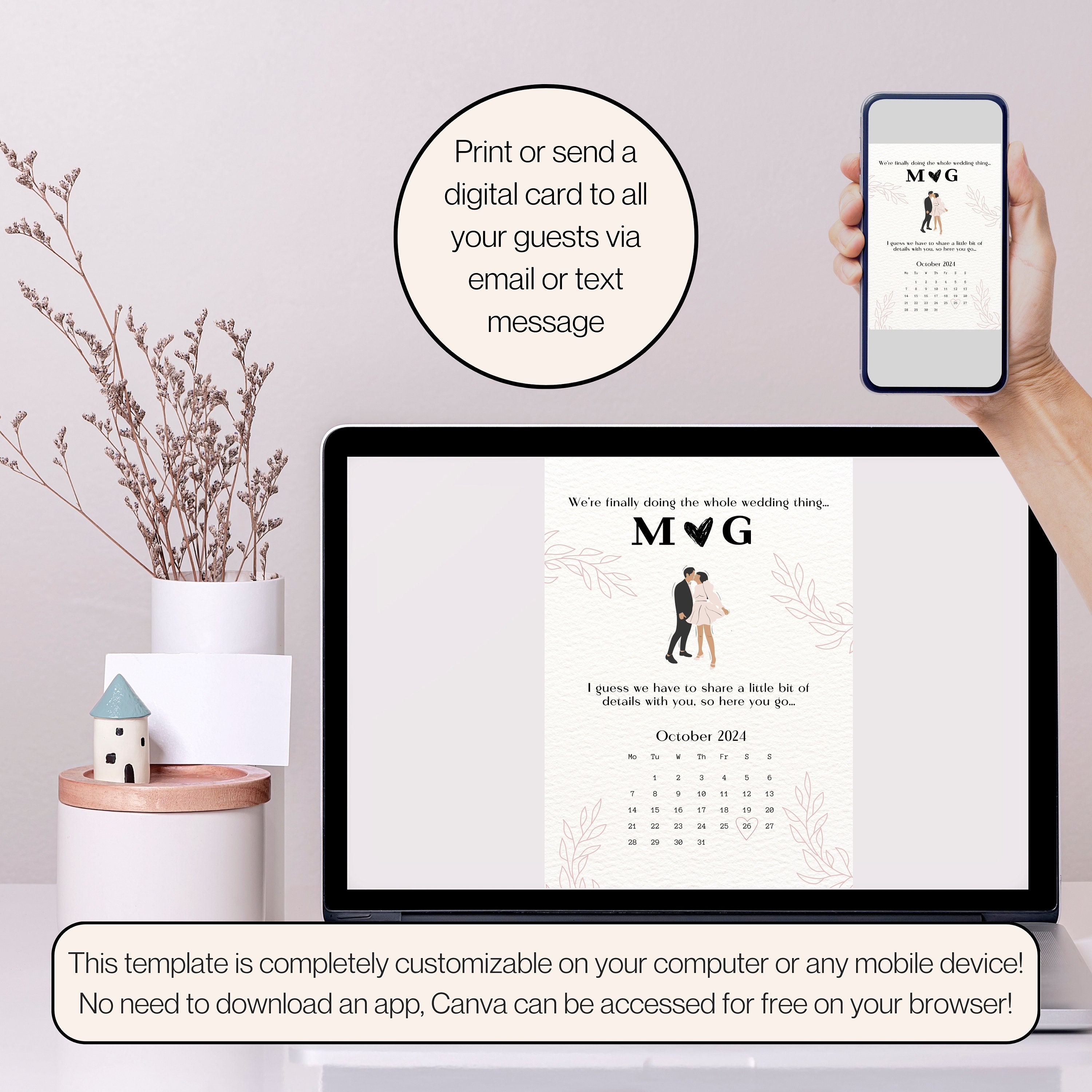 Modern Rustic Wedding Invitation Template, Funny Minimalist Invitation ...