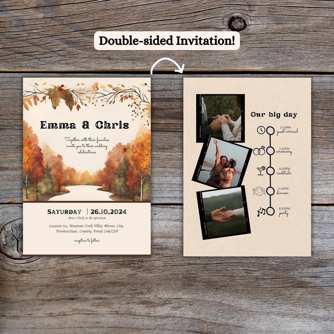 Rustic Fall Wedding Invitation Template Set, Rustic Wedding Invite ...