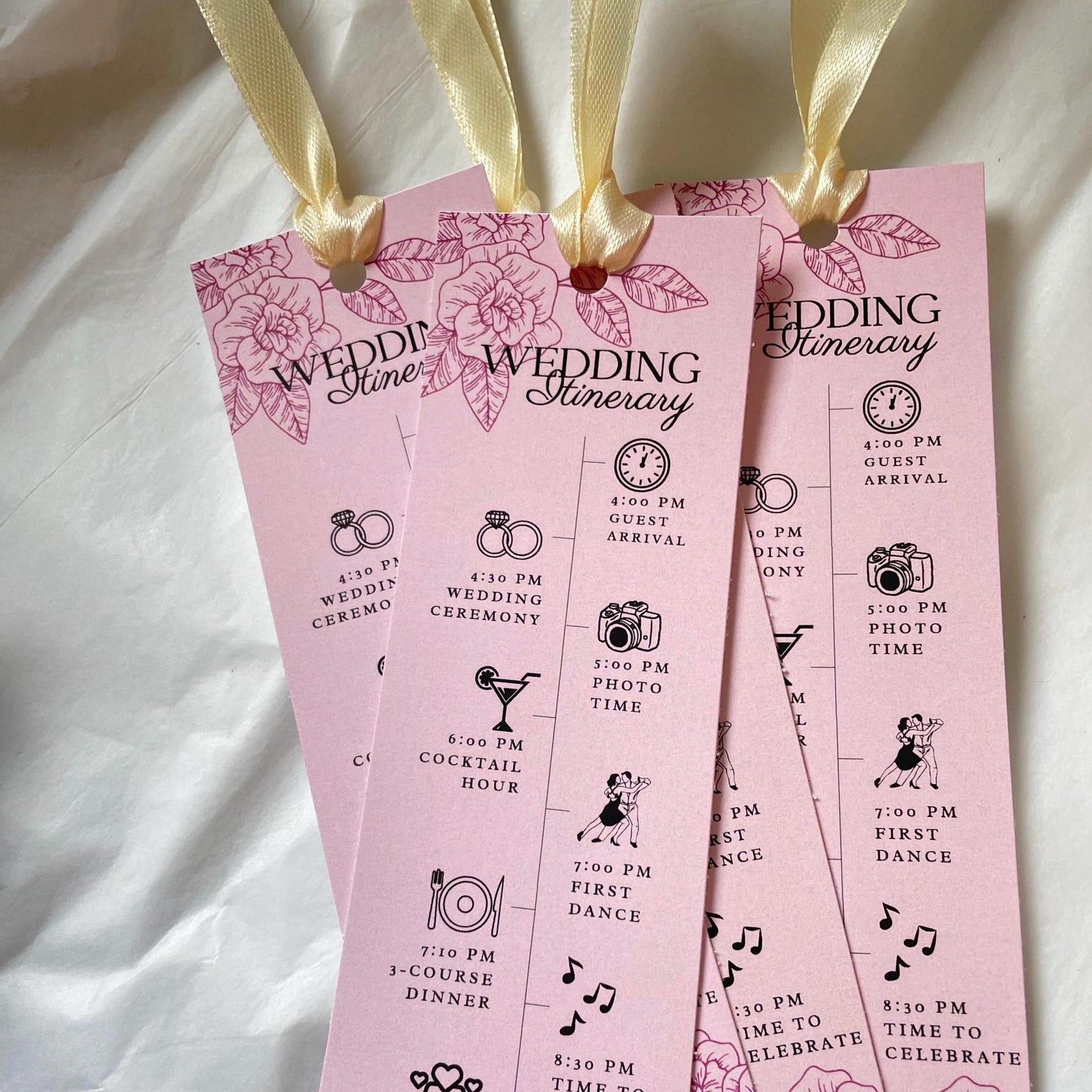 Bookmark Wedding Favour Itinerary Card, Entourage Card, Personalized ...