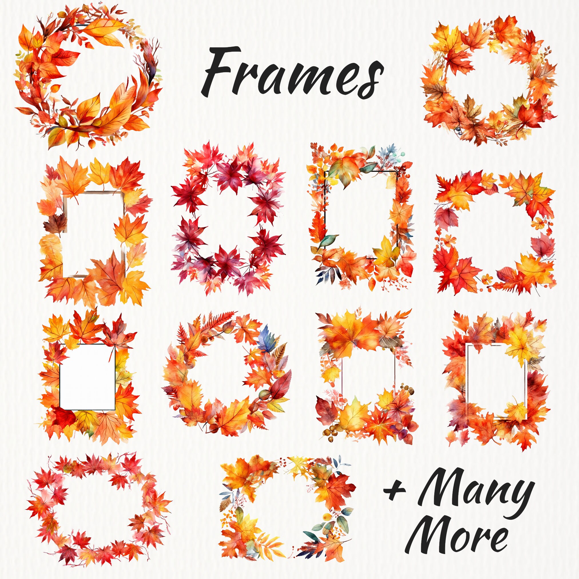Watercolor Fall GIANT Clipart Pack Autumn Leaves Branches Frames and ...