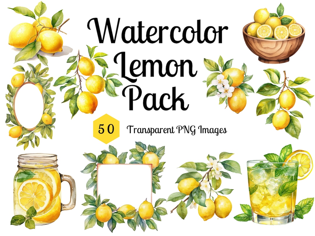 Watercolor Lemon Clipart Mega Pack Lemon Branches and Lemonade Art ...