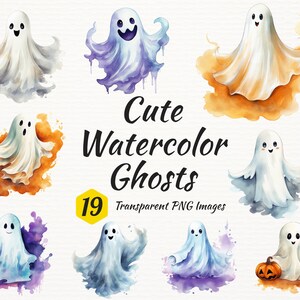 Cute Watercolor Ghosts Clipart Halloween Spooky Trick or - Etsy