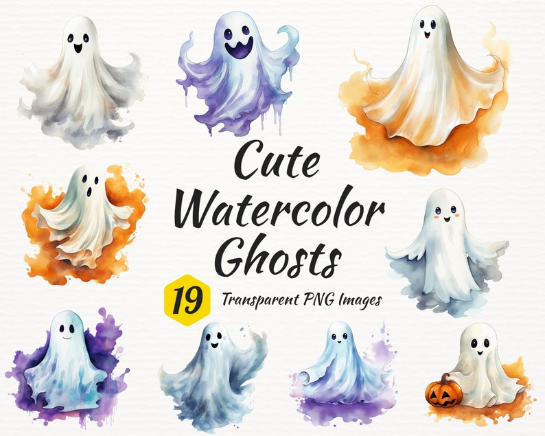 Cute Watercolor Ghosts Clipart Halloween Spooky Trick or - Etsy