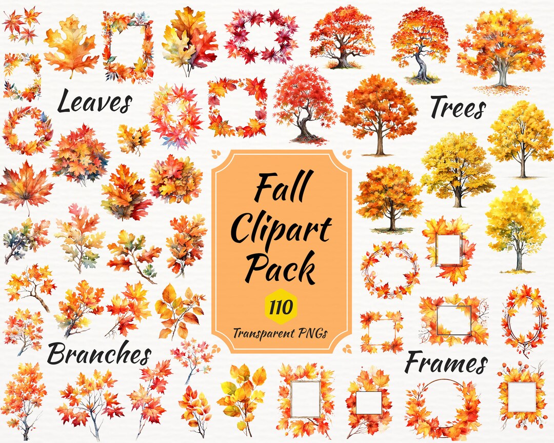 Watercolor Fall GIANT Clipart Pack Autumn Leaves Branches Frames and ...