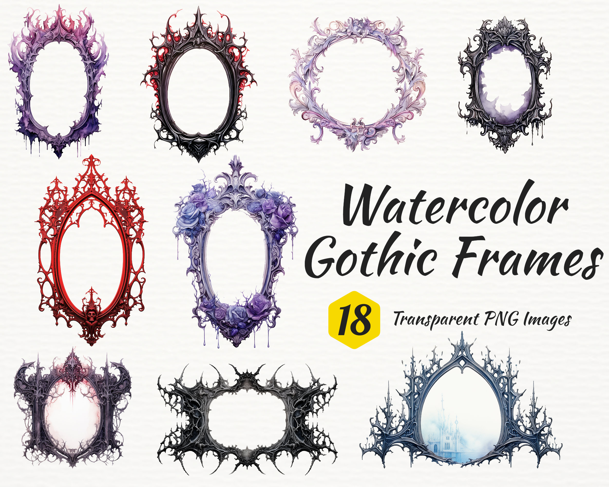 Watercolor Gothic Frames Clipart, Halloween Spooky Border Art ...