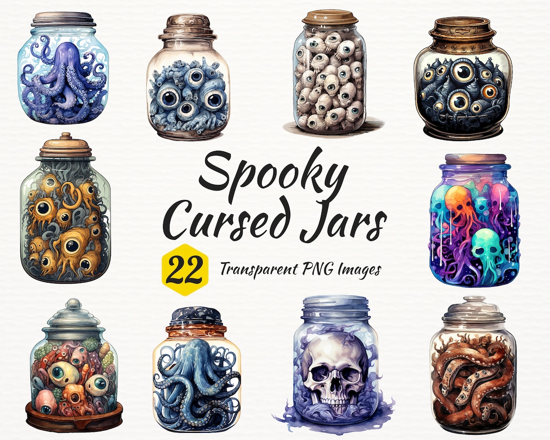 Spooky Watercolor Cursed Jars Clipart, Halloween Witch Spells ...