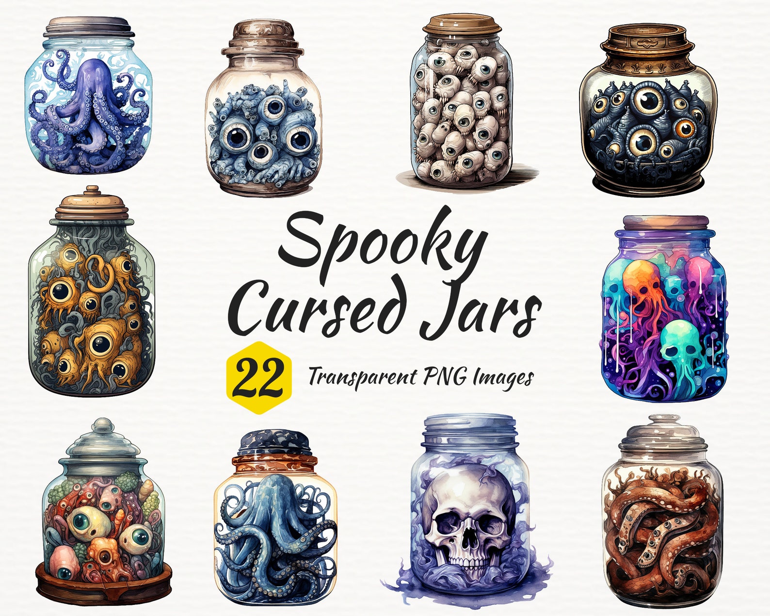 Spooky Watercolor Cursed Jars Clipart, Halloween Witch Spells ...