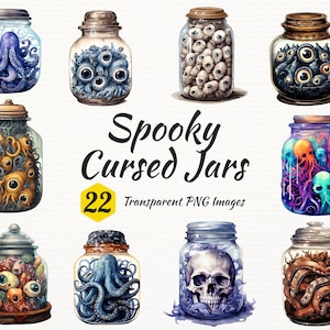 Spooky Watercolor Cursed Jars Clipart, Halloween Witch Spells ...