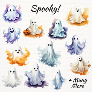 Cute Watercolor Ghosts Clipart Halloween Spooky Trick or - Etsy